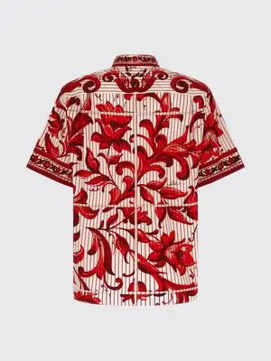 Dolce & Gabbana Bowling Shirt In Cotton With Striped Majolica Print