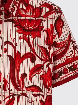 Dolce & Gabbana Bowling Shirt In Cotton With Striped Majolica Print