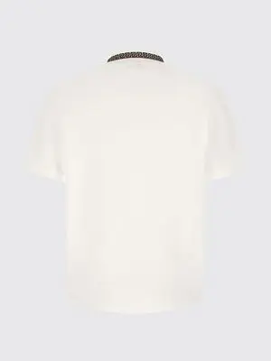 Versace Greca Pattern Cotton Polo Shirt With Contrast Embroidered Logo - White