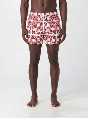 Dolce & Gabbana Majolica Print Boxer Swim Shorts With Logo Waistband - Burgundy