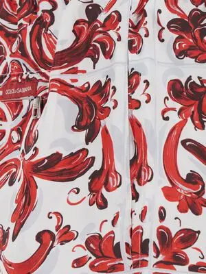 Dolce & Gabbana Majolica Print Boxer Swim Shorts With Logo Waistband - Burgundy