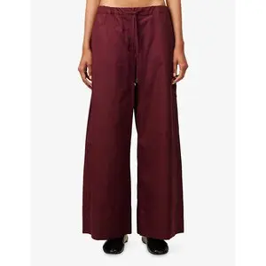 Max Mara Wide-leg Cotton Trousers With Drawstring Waist