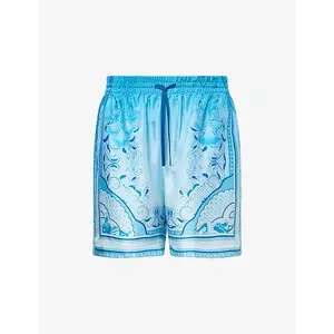 Casablanca Silk Shorts With All-over Print - Blue