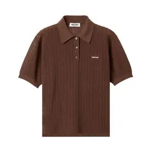 Miu Miu Cotton Knit Polo Shirt 'cocoa - Brown