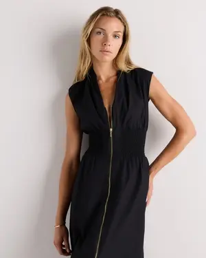 Quince Poplin Zip-front Midi Dress
