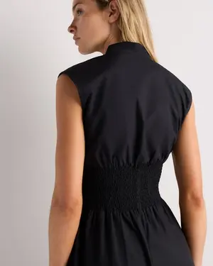 Quince Poplin Zip-front Midi Dress
