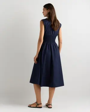 Quince Poplin Zip-front Midi Dress - Navy