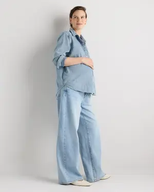 Quince Oversized Denim Maternity Shirt