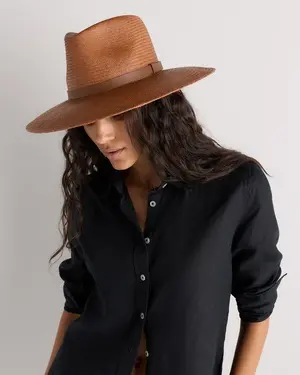 Quince Toquilla Straw Wide Brim Panama Hat - Chestnut Brown