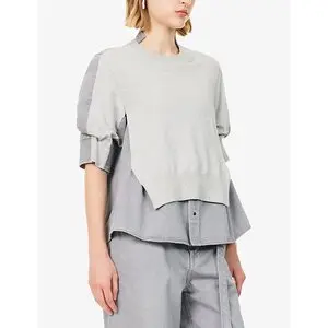 Sacai Layered Cotton-knit And Denim Top