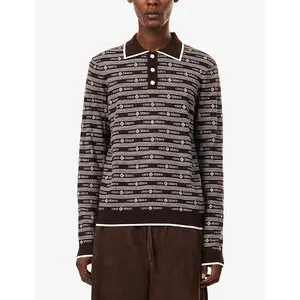 Casablanca Wordmark Long-sleeve Wool Polo Top