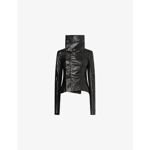 Rick Owens Leather Biker Jacket With Funnel Neck - Black
