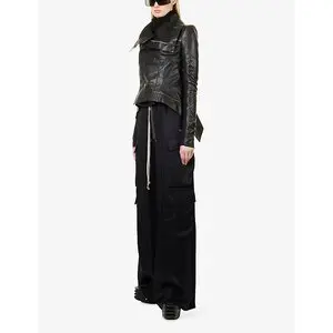 Rick Owens Leather Biker Jacket With Funnel Neck