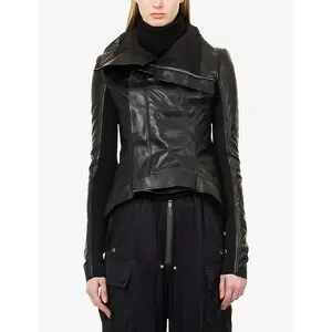 Rick Owens Leather Biker Jacket With Funnel Neck