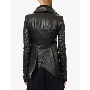 Rick Owens Leather Biker Jacket With Funnel Neck