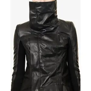 Rick Owens Leather Biker Jacket With Funnel Neck