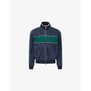 Casablanca Brand-print Track Suede Jacket - Navy