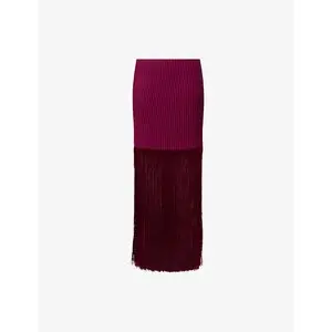 Alaïa Fringed Tube Knit Midi Skirt - Grenat