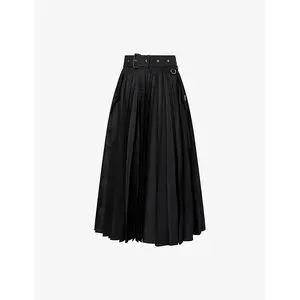 Sacai Belted Pleated Cotton-garbadine Midi Skirt - Black