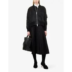 Sacai Belted Pleated Cotton-garbadine Midi Skirt - Black