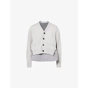 Sacai Contrast-panelled Denim And Cotton-knit Cardigan - Gray