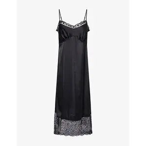 Simone Rocha Lace-trim V-neck Satin Midi Dress - Black