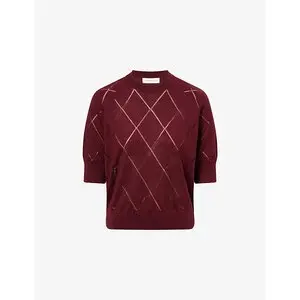 Dries Van Noten Short-sleeve Textured-pattern Wool Jumper - Wine
