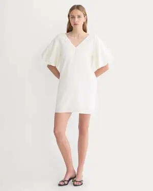 Everlane Bubble-sleeve Mini Dress In Cotton Silk Voile - Bone