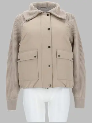 Brunello Cucinelli Techno Cotton Taffeta And Virgin Wool Blend Puffer Jacket - Beige