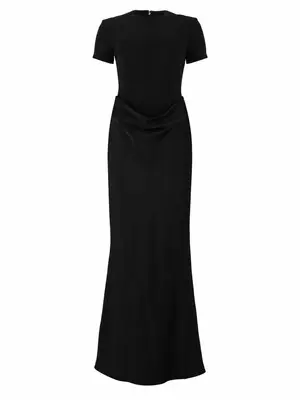 ROTATE BY BIRGER CHRISTENSEN Draped Maxi Dress With Short Sleeves - Black