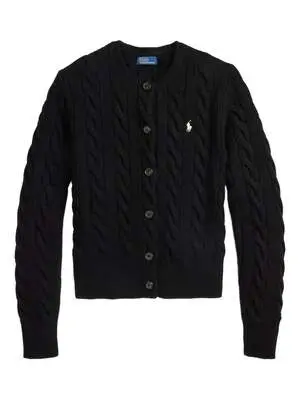 Polo Ralph Lauren Rib-knit Crewneck Button-placket Sweater, Long Sleeves With Cuffs, Signature Left-chest Embroidery 80% Wool, 20% Cashmere - Nero
