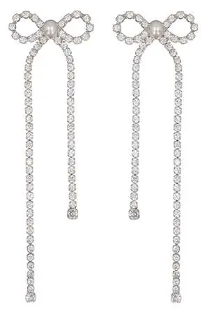 SELF-PORTRAIT Crystal Bow Drop Earrings - Silver