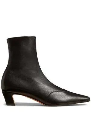 Khaite Mid-calf Leather Boots With Side Zip And 4 Cm Heel - Nero