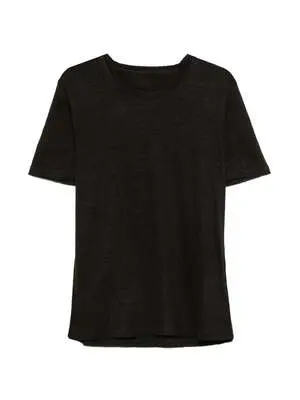 120% Lino 120% Lino 100% Linen Crew Neck T-Shirt With Embroidered Logo Nero
