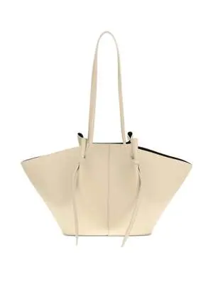 Yuzefi Grained Leather Tote Bag With Magnetic Closure And Adjustable Knot Shoulder Strap - Bianco