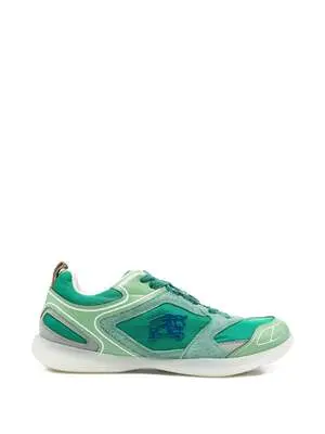 Burberry Equestrian Knight Graphic Lace-up Sneakers In Suede And Technical Fabric - Verde
