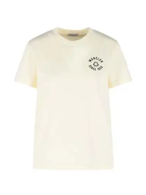 Moncler Ribbed Crewneck Short Sleeve T-shirt With Embroidered Logo - Bianco