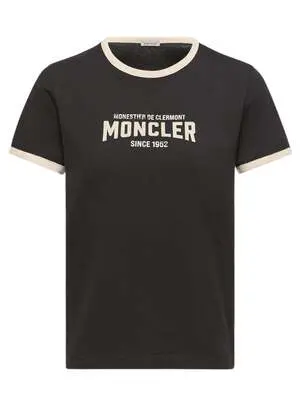 Moncler Embossed Logo Crewneck T-shirt With Contrasting Trim - Nero