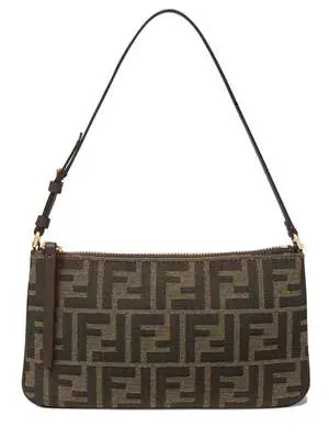 Fendi Ff Jacquard Mini Zip Crossbody Bag - Marrone