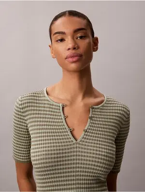 Calvin Klein Cotton Rayon Stripe Midi Dress - Deep Lichen Green