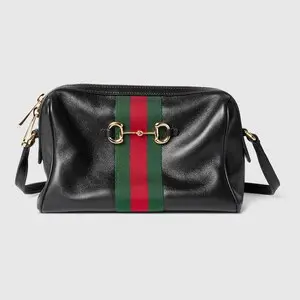 Gucci Horsebit Web Small Camera Bag In Leather - Black