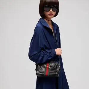Gucci Horsebit Web Small Camera Bag In Leather - Black