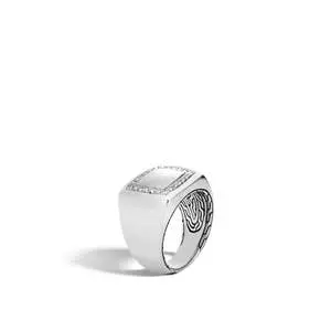 John Hardy Classic Chain Signet Ring With Diamonds