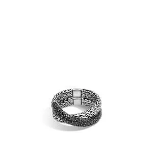 John Hardy Classic Chain Overlap Ring With Black Sapphire - Multicolor