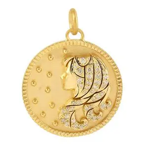 ARTISAN Gold / Yellow 14k Yellow Gold Diamond Virgo Zodiac Medallion Pendant - Gold/yellow