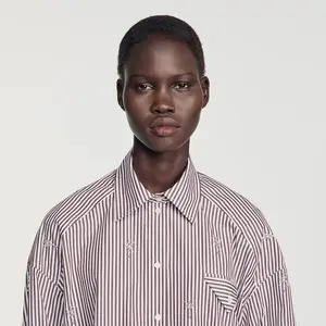 Sandro Oversized Striped Shirt With Rhinestone Embellishments