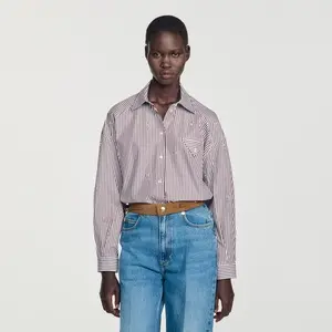 Sandro Oversized Striped Shirt With Rhinestone Embellishments