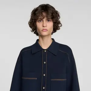 Sandro Viscose Jacket-effect Cardigan With Contrast Stitching