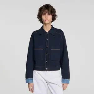 Sandro Viscose Jacket-effect Cardigan With Contrast Stitching