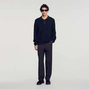 Sandro Ribbed Alpaca Polo Shirt - Black